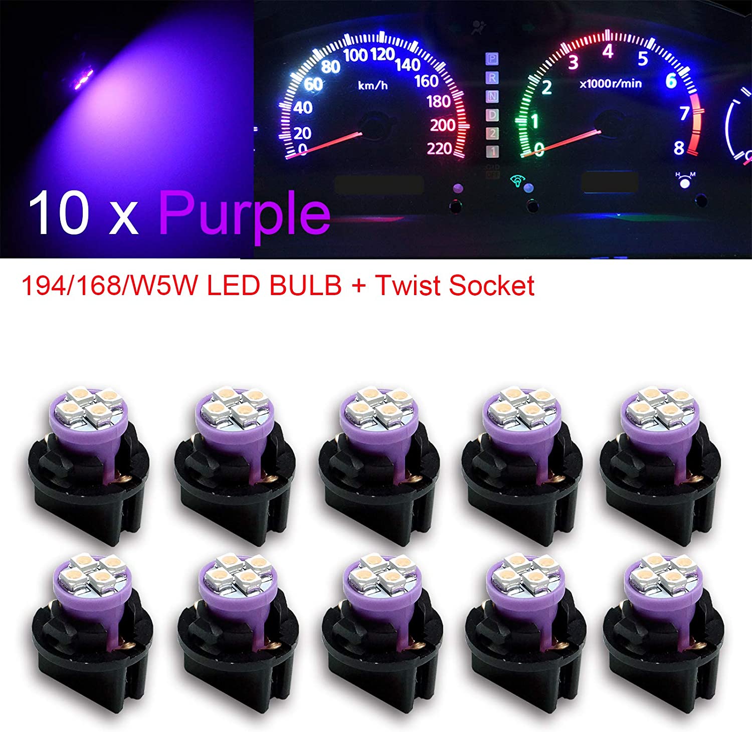 T10 #168 #194 12V LED instrument Panel Dash Cluster Light Bulb with 1/